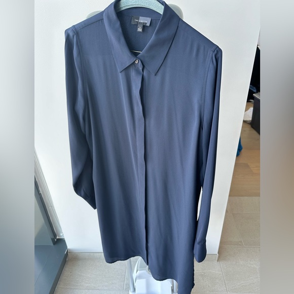 The Limited | Tops | Extra Long Navy Button Up Shirt With Split Sides ...